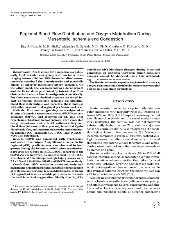 (PDF) Regional Blood Flow Distribution and Oxygen Metabolism During ...