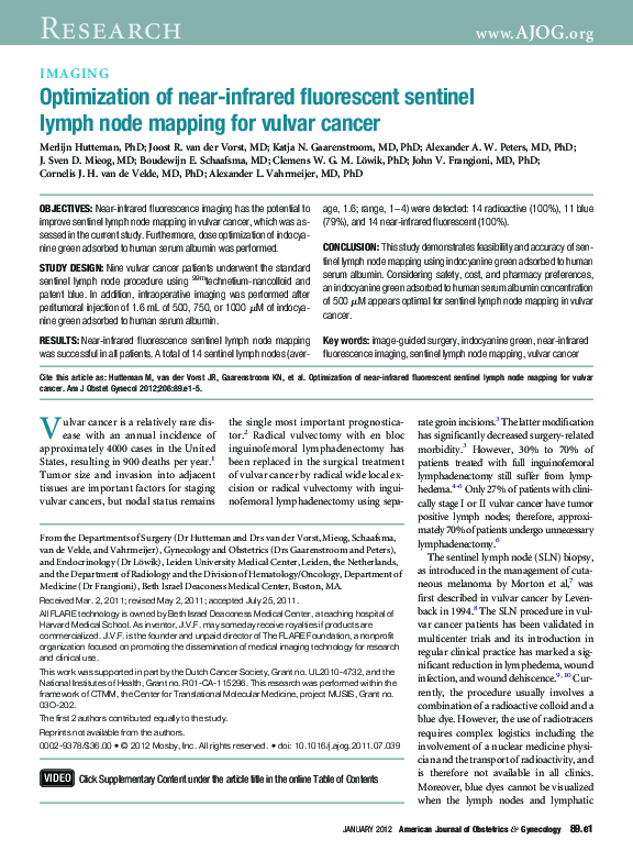 (PDF) Optimization of near-infrared fluorescent sentinel lymph node mapping for vulvar cancer