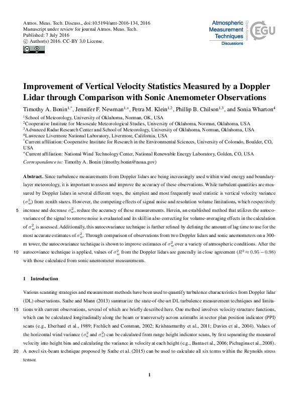 (PDF) Improvement of Vertical Velocity Statistics Measured by a Doppler ...