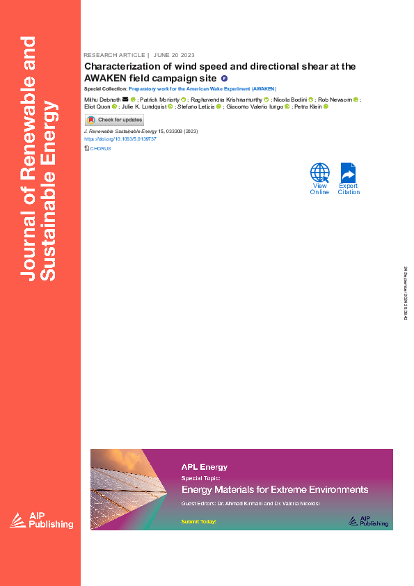 (PDF) Characterization of wind speed and directional shear at the ...