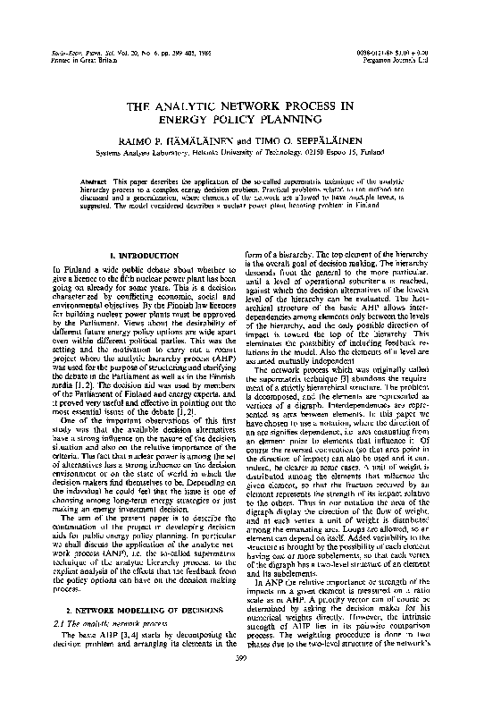 (PDF) The analytic network process in energy policy planning