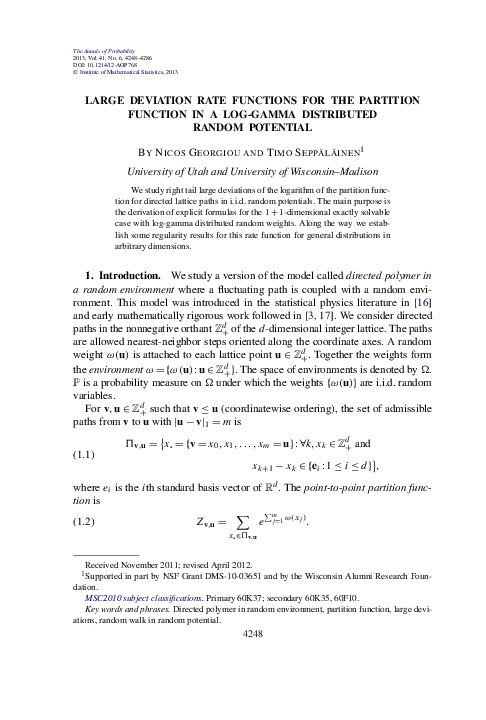 (PDF) Large deviation rate functions for the partition function in a log-gamma distributed ...