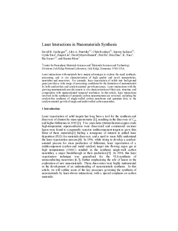 (PDF) Laser Interactions in Nanomaterials Synthesis