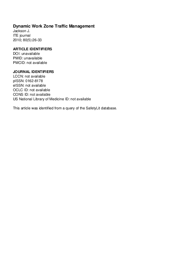 (PDF) Dynamic Work Zone Traffic Management