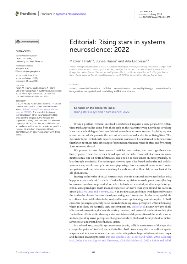 (PDF) Editorial: Rising stars in systems neuroscience: 2022