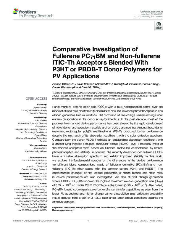 (PDF) Comparative Investigation of Fullerene PC71BM and Non-fullerene ITIC-Th Acceptors Blended ...