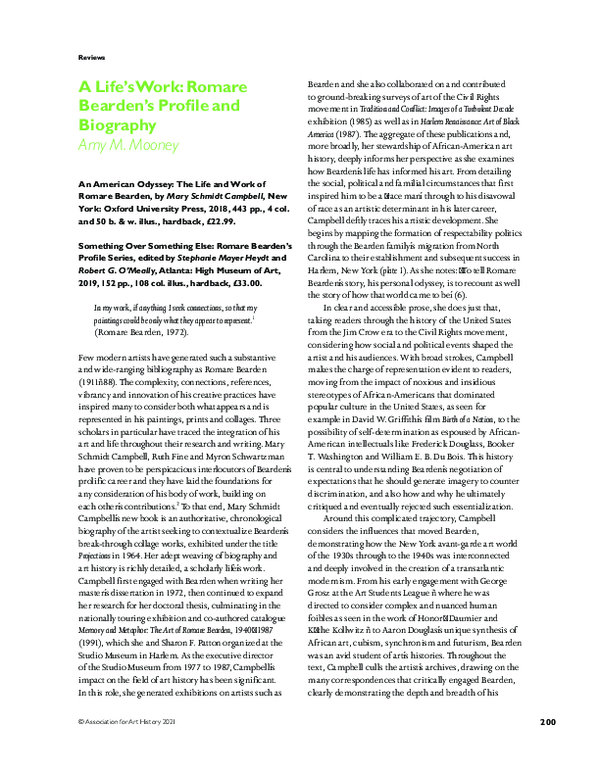 (PDF) A Life’s Work: Romare Bearden's Profile and Biography