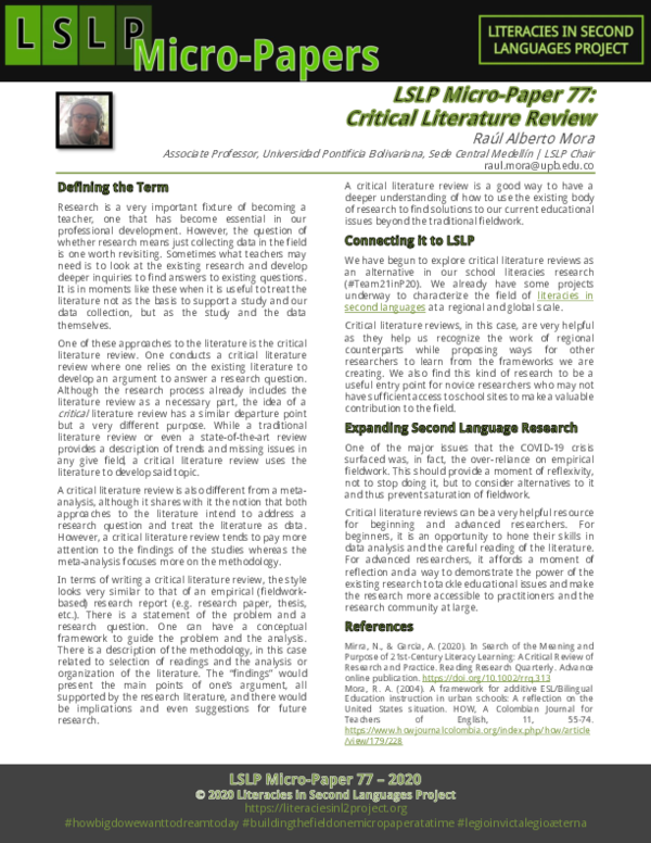 (PDF) LSLP Micro Paper 77: Critical Literature Review
