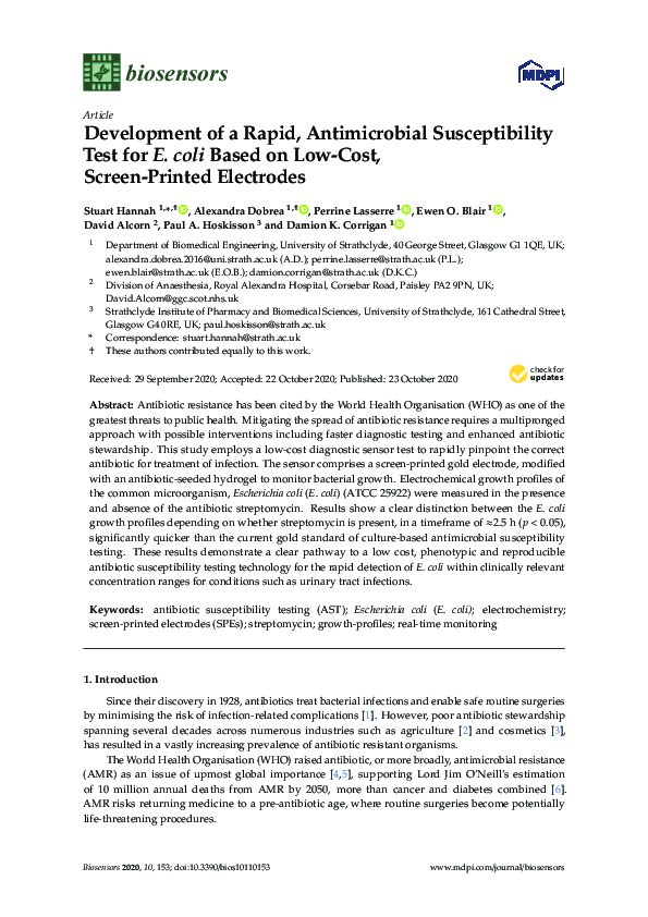 (PDF) Development of a Rapid, Antimicrobial Susceptibility Test for E ...