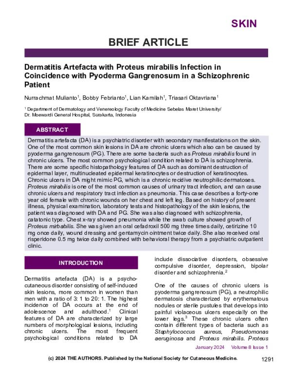 (PDF) DERMATITIS ARTEFACTA WITH Proteus mirabilis INFECTION IN ...