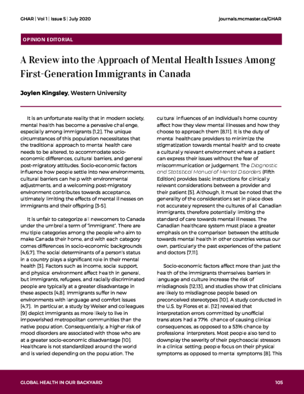 (PDF) A Review into the Approach of Mental Health Issues Among First ...