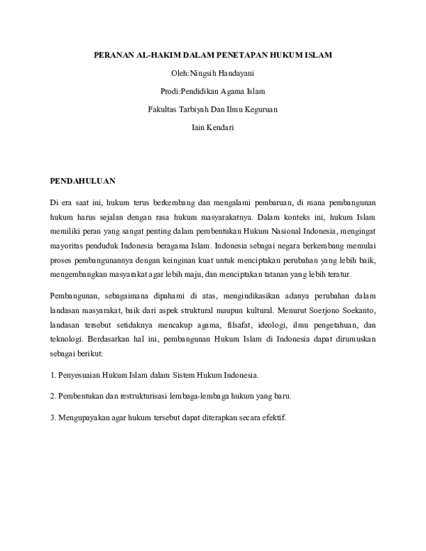 (PDF) PERANAN AL-HAKIM DALAM PENETAPAN HUKUM ISLAM Oleh:Ningsih Handayani Prodi:Pendidikan Agama ...