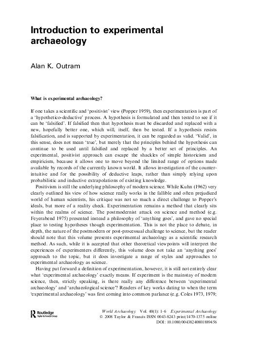 (PDF) Introduction to experimental archaeology