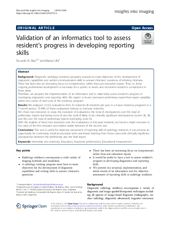 (PDF) Validation of an informatics tool to assess resident’s progress ...