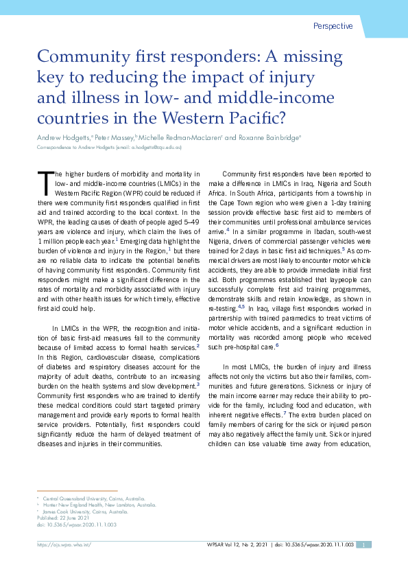 (PDF) Community first responders: A missing key to reducing the impact ...