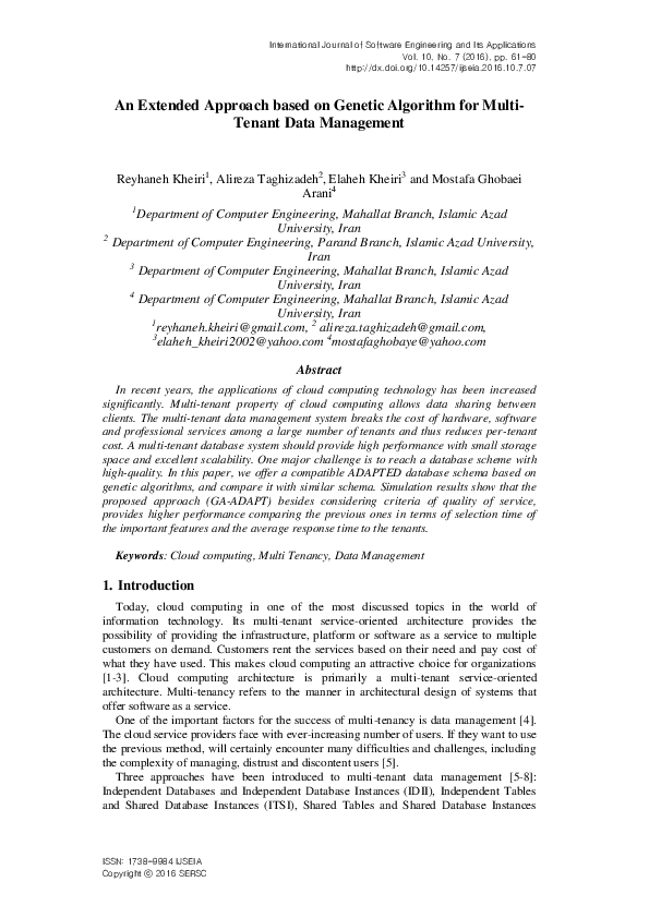Pdf An Extended Approach Based On Genetic Algorithm For Multi Tenant Data Management