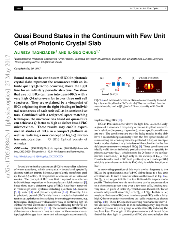 (PDF) Quasi bound states in the continuum with few unit cells of ...