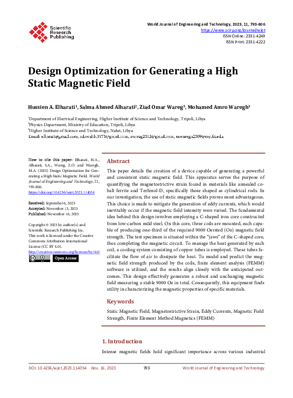 (PDF) Design Optimization for Generating a High Static Magnetic Field