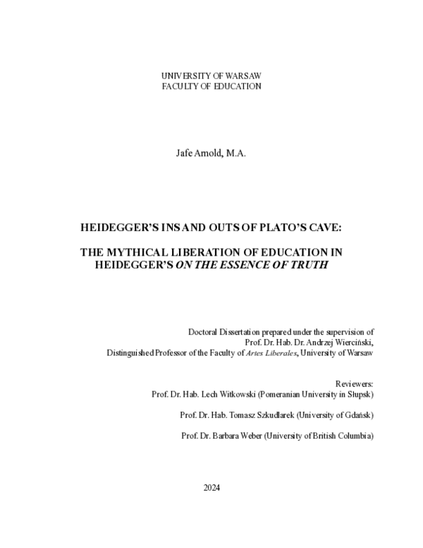 (PDF) Heidegger's Ins and Outs of Plato's Cave: The Mythical Liberation ...