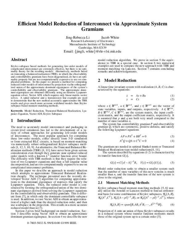 (PDF) Efficient model reduction of interconnect via approximate system ...