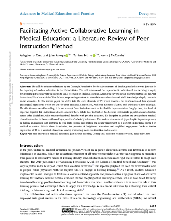 (PDF) Facilitating Active Collaborative Learning in Medical Education; a Literature Review of ...