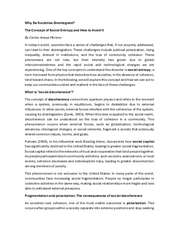 (PDF) Why Do Societies Disintegrate? The Concept of Social Entropy and ...