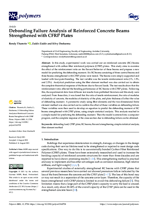 (PDF) Debonding Failure Analysis of Reinforced Concrete Beams ...