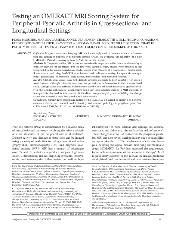 (PDF) Testing an OMERACT MRI Scoring System for Peripheral Psoriatic ...