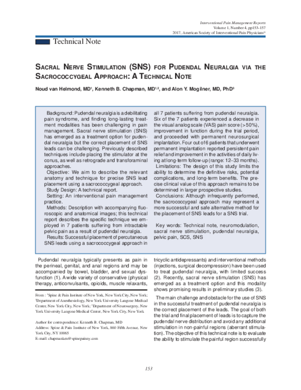 (PDF) Sacral Nerve Stimulation (SNS) for Pudendal Neuralgia via the ...