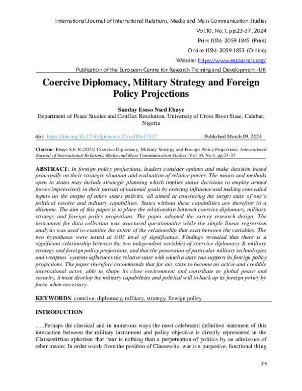 (PDF) Coercive Diplomacy, Military Strategy and Foreign Policy Projections