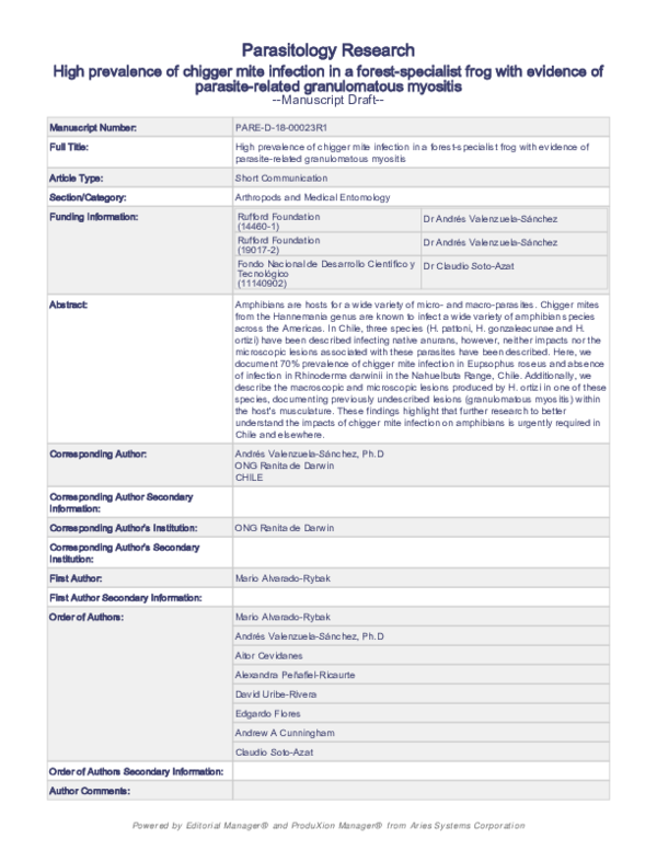 (PDF) High prevalence of chigger mite infection in a forest-specialist ...