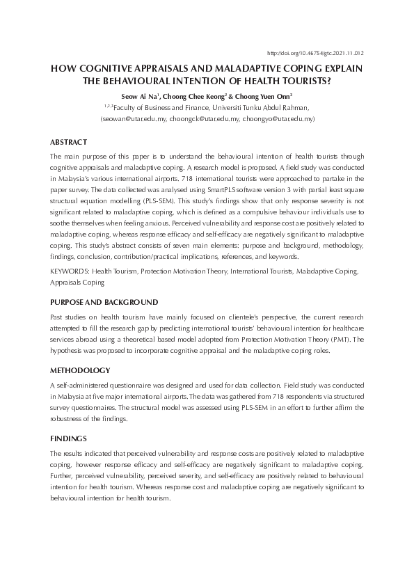 (PDF) How Cognitive Appraisals and Maladaptive Coping Explain the Behavioural Intention of ...