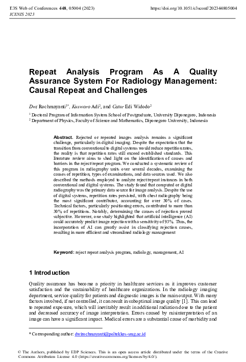 (PDF) Repeat Analysis Program As A Quality Assurance System For ...
