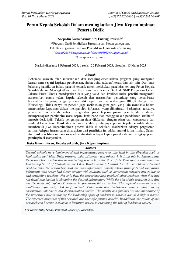 (PDF) Peran Kepala Sekolah Dalam Meningkatkan Jiwa Kepemimpinan Peserta Didik
