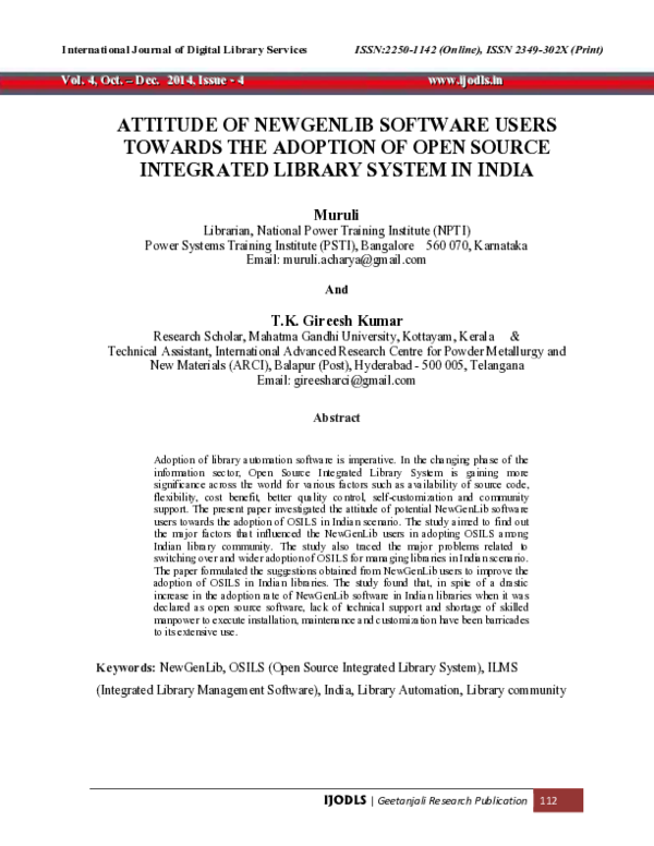 (PDF) Attitude of NewGenLib Software Users towards the Adoption of Open ...