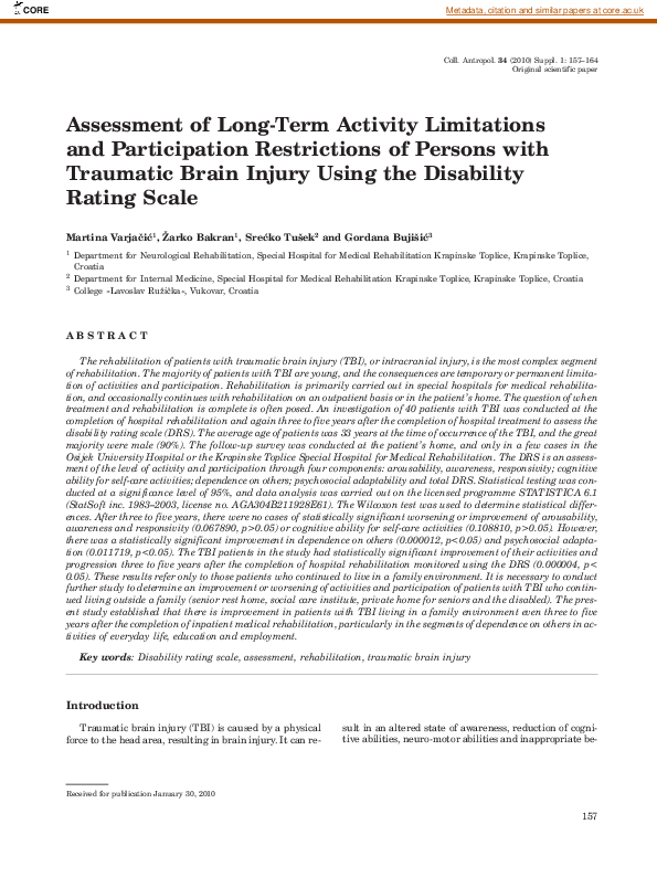 (PDF) Assessment of long-term activity limitations and participation ...