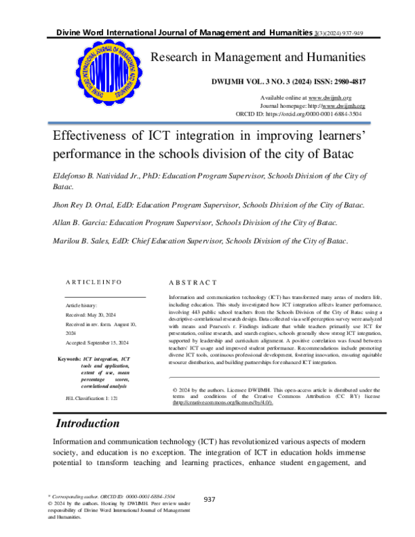 (PDF) Effectiveness of ICT integration in improving learners ...
