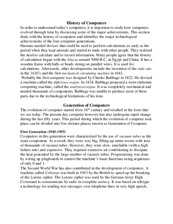 (PDF) History of Computers