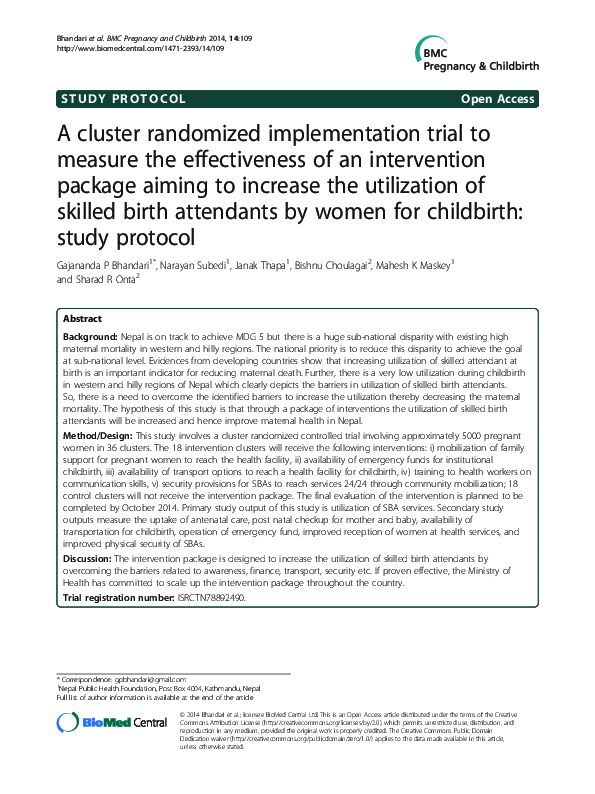 (PDF) A cluster randomized implementation trial to measure the effectiveness of an intervention ...
