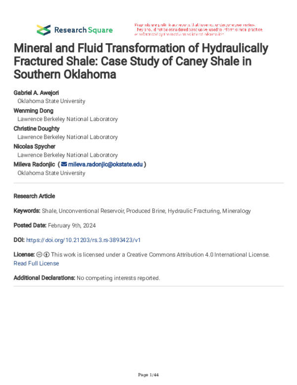 (PDF) Mineral and Fluid Transformation of Hydraulically Fractured Shale ...