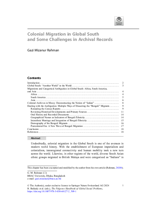 (PDF) Colonial Migration in Global South and Some Challenges in ...
