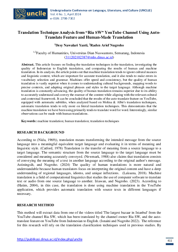 (PDF) Translation Technique Analysis from "Ria SW" YouTube Channel ...