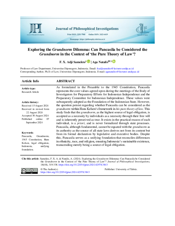 (PDF) Exploring the Grundnorm Dilemma: Can Pancasila be Considered the ...