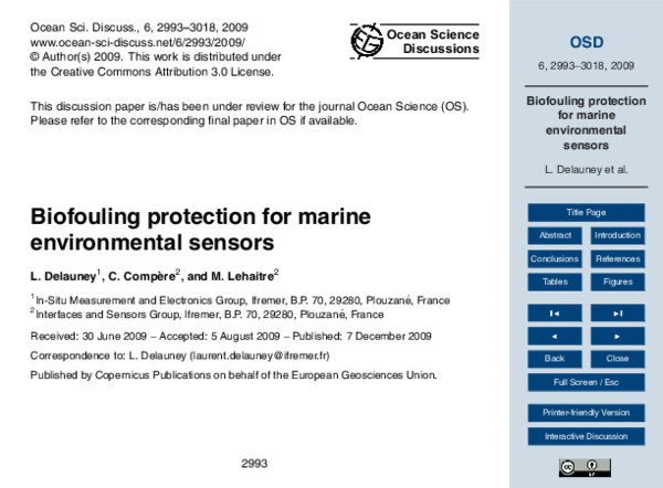 (PDF) Biofouling protection for marine environmental sensors