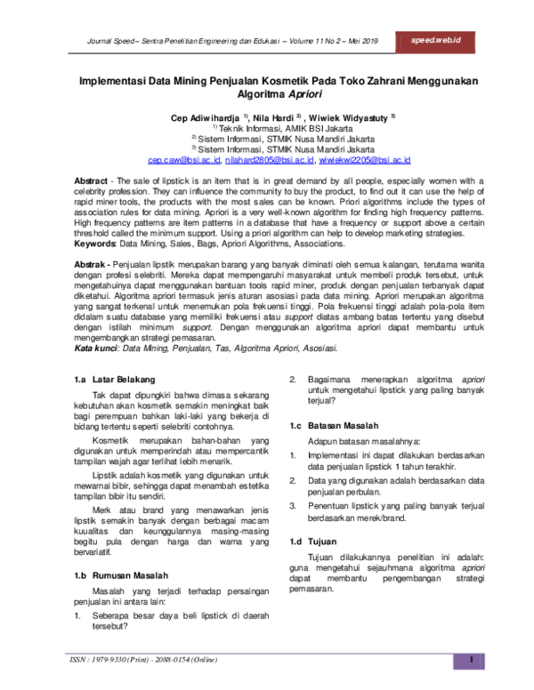 (PDF) Implementasi Data Mining Penjualan Kosmetik Pada Toko Zahrani Menggunakan Algoritma Apriori
