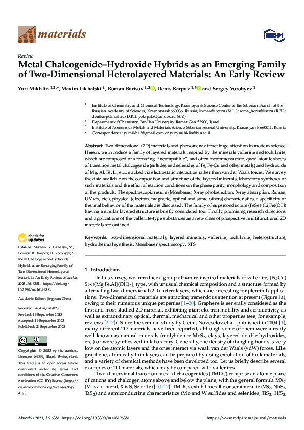 (PDF) Metal Chalcogenide–Hydroxide Hybrids as an Emerging Family of Two ...
