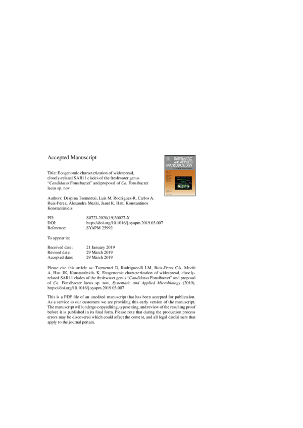 (PDF) Ecogenomic characterization of widespread, closely-related SAR11 ...