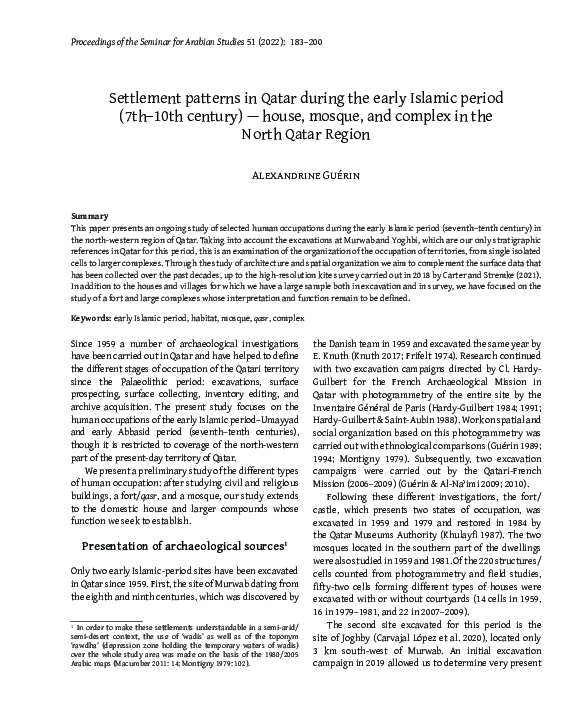 (PDF) Settlement patterns in Qatar during the early Islamic period (7th ...