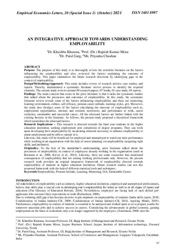(PDF) An Integrative Approach Towards Understanding Employability
