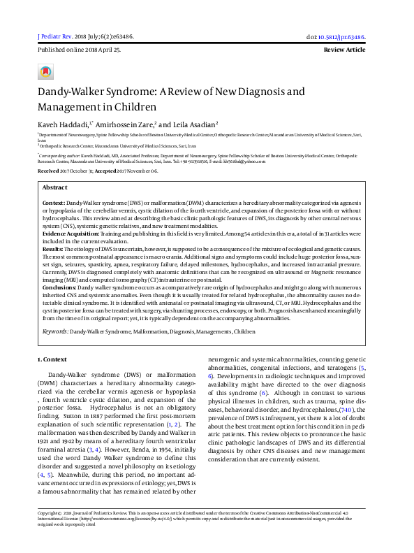 (PDF) Dandy-Walker Syndrome: A Review of New Diagnosis and Management ...
